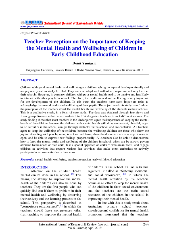(PDF) Teacher Perception on the Importance of Keeping the Mental Health ...