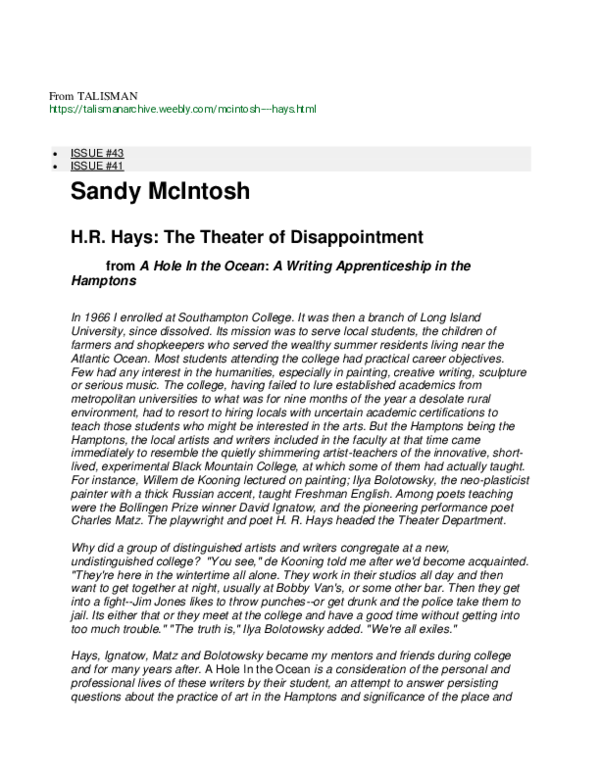 (PDF) Sandy McIntosh: The Theater of Disappointment from A Hole In the ...