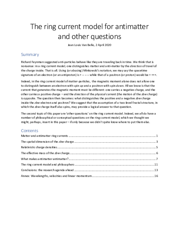 (PDF) The ring current model for antimatter and other questions