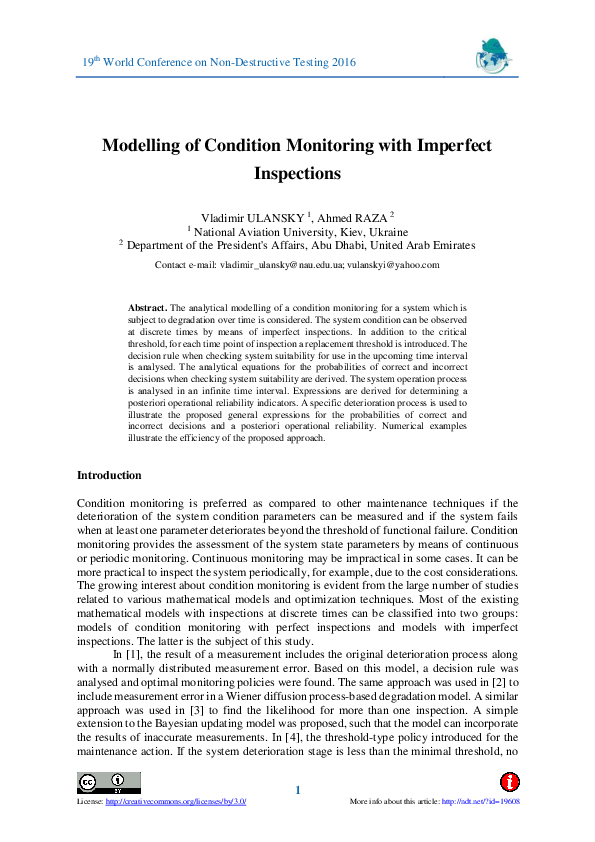 Modelling of Condition Monitoring with Imperfect Inspections