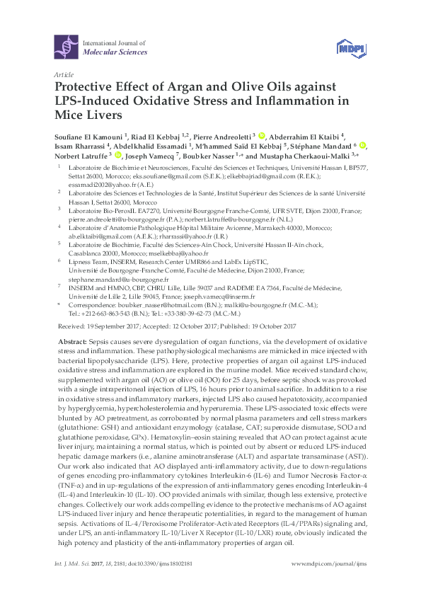 (PDF) Protective Effect of Argan and Olive Oils against LPS-Induced ...