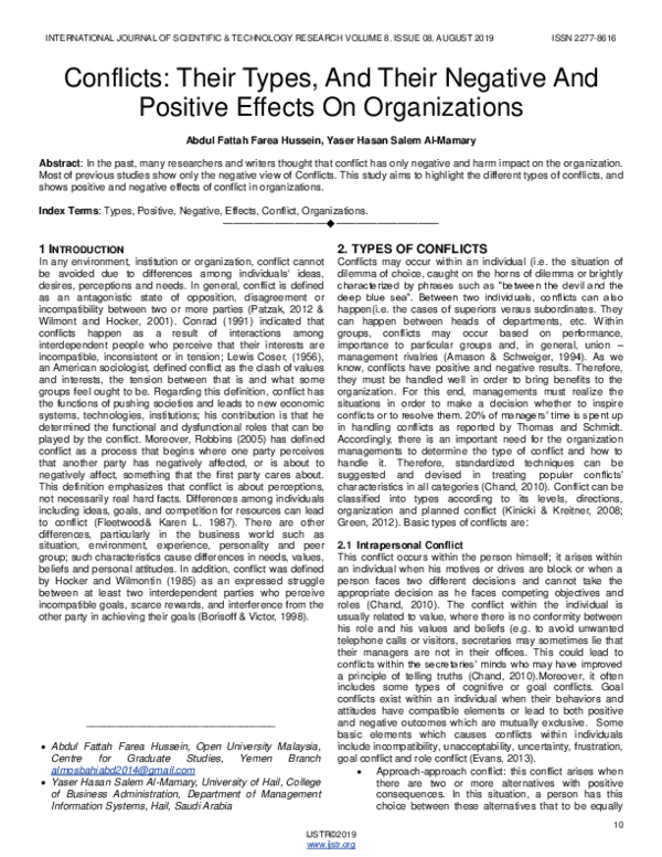 (PDF) Conflicts: Their Types, And Their Negative And Positive Effects ...