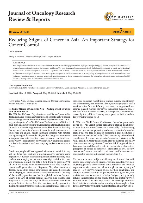 (PDF) Reducing Stigma of Cancer in Asia-An Important Strategy for ...