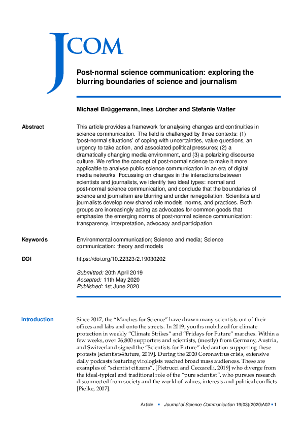 (PDF) Post-normal science communication: Exploring the blurring ...