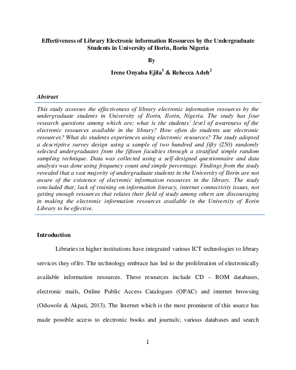 (PDF) Effectiveness of Library Electronic information Resources by the ...