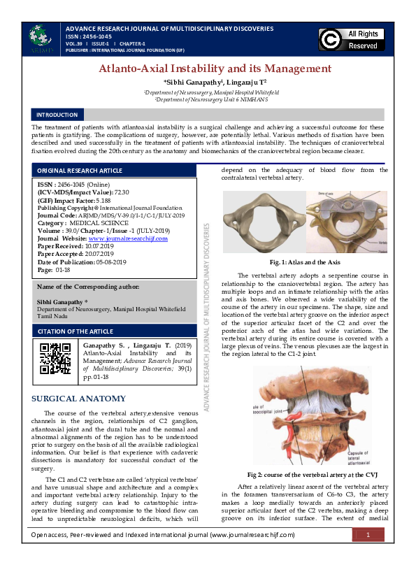 (PDF) Atlanto-Axial Instability and its Management