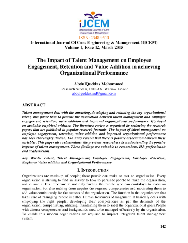 (PDF) The Impact of Talent Management on Employee Engagement, Retention ...