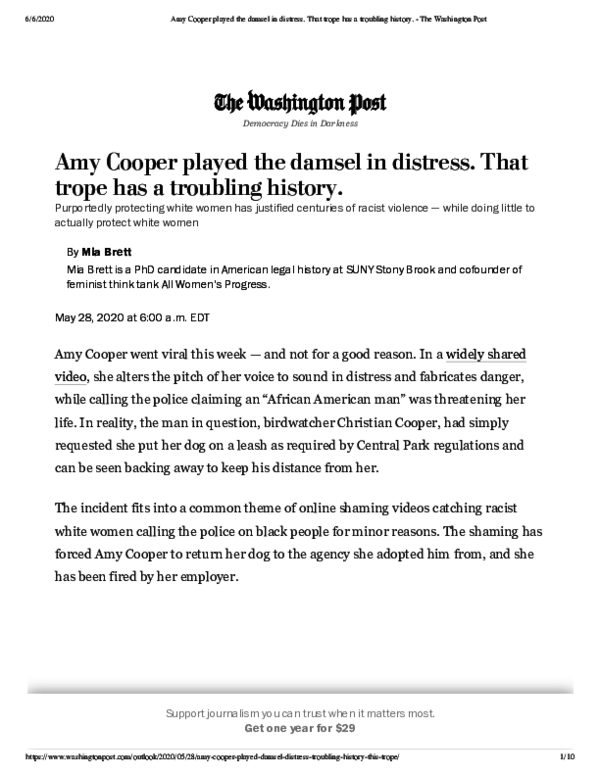 (PDF) Amy Cooper played the damsel in distress. That trope has a ...