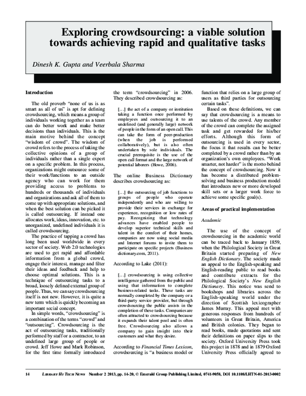 (PDF) Exploring Crowdsourcing- A Viable Solution Towards Achieving Rapid and Qualitative Tasks