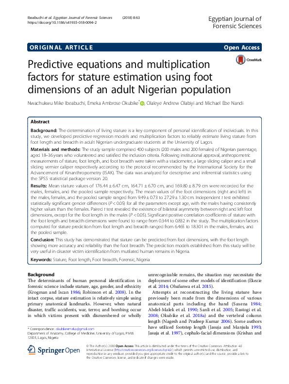 (PDF) Predictive equations and multiplication factors for stature ...