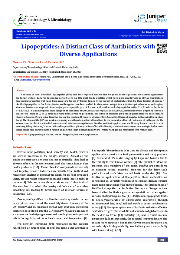 (PDF) Adv Biotech & Micro Lipopeptides: A Distinct Class of Antibiotics ...