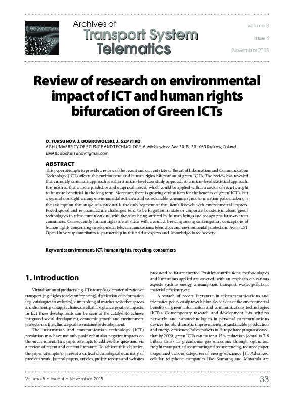 (PDF) Review of research on environmental impact of ICT and human ...