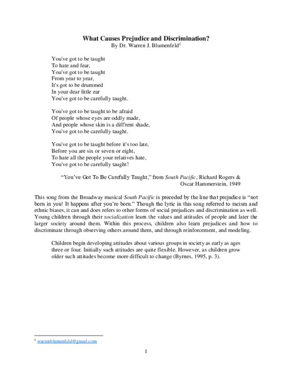 (PDF) What Causes Prejudice and Discrimination?