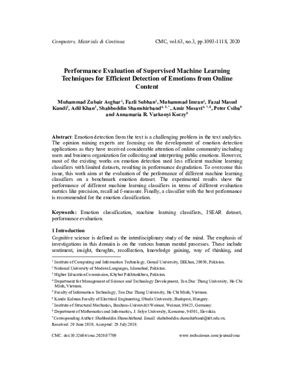 Pdf Performance Evaluation Of Supervised Machine Learning Techniques For Efficient Detection