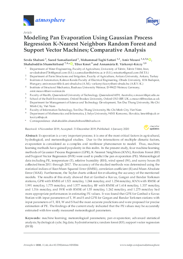 Pdf Modeling Pan Evaporation Using Gaussian Process Regression K