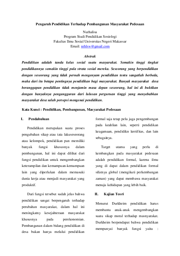 (PDF) Pengaruh Pendidikan Terhadap Pembangunan Masyarakat Pedesaan