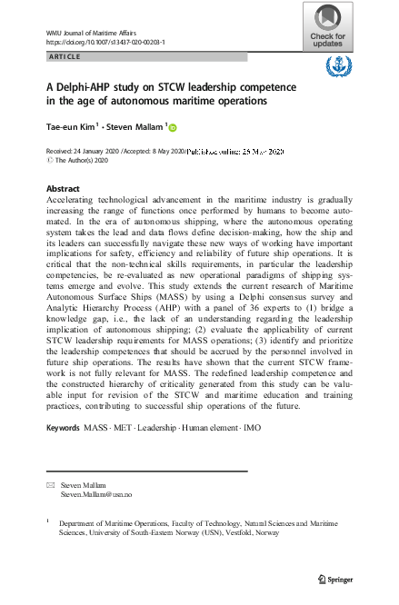 (PDF) A Delphi-AHP study on STCW leadership competence in the age of autonomous maritime operations