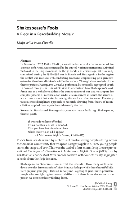 (PDF) Shakespeare's Fools A Piece in a Peacebuilding Mosaic