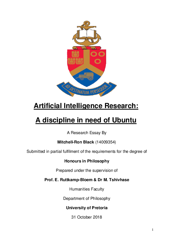 (PDF) Artificial Intelligence Research: A discipline in need of Ubuntu