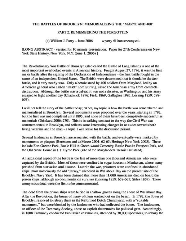 (PDF) The Battles of Brooklyn Part 2: Memorializing the Dead