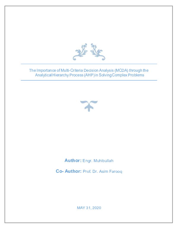 (PDF) The Importance of Multi-Criteria Decision Analysis (MCDA) through ... (PDF) The Importance of Multi-Criteria Decision Analysis (MCDA) through ...