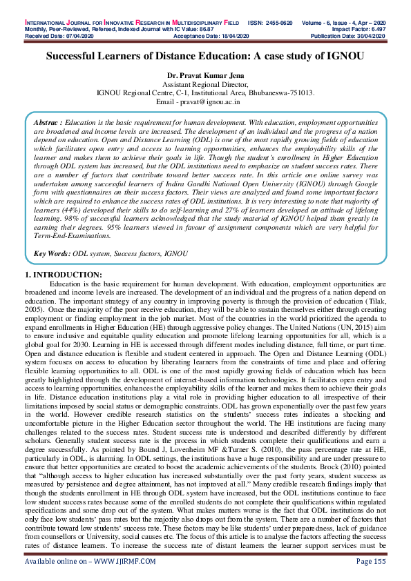 (PDF) Successful Learners of Distance Education: A case study of IGNOU