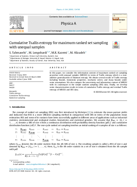 (PDF) Cumulative Tsallis entropy for maximum ranked set sampling with unequal samples
