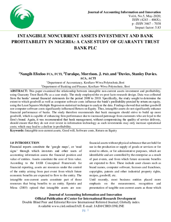 (PDF) INTANGIBLE NONCURRENT ASSETS INVESTMENT AND BANK PROFITABILITY IN ...