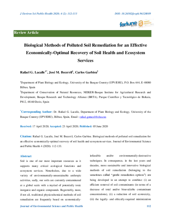 (PDF) Biological methods of polluted soil remediation for an effective economicallyoptimal recovery