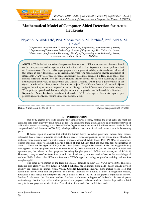 (PDF) Mathematical Model of Computer Aided Detection for Acute Leukemia