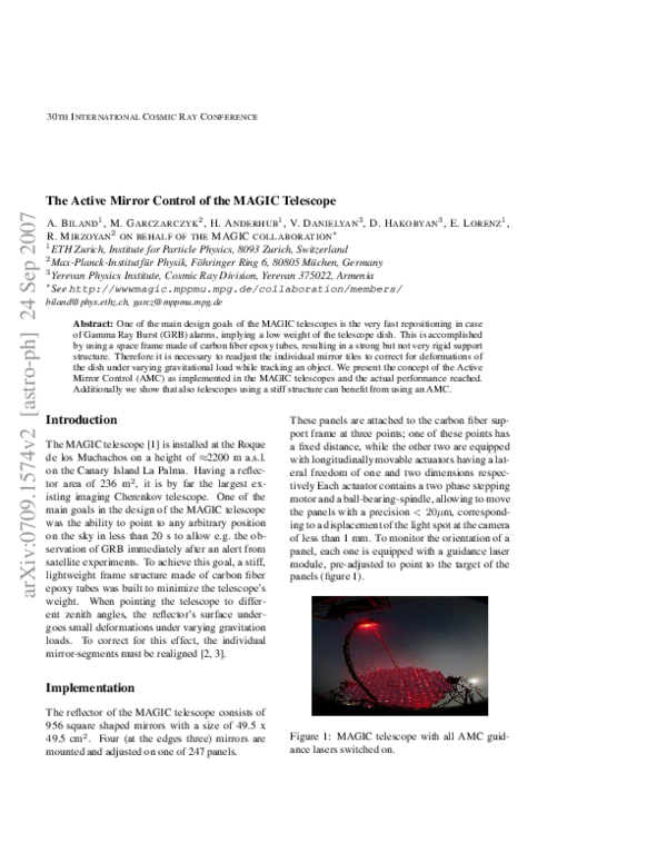 (PDF) The active mirror control of the MAGIC telescope