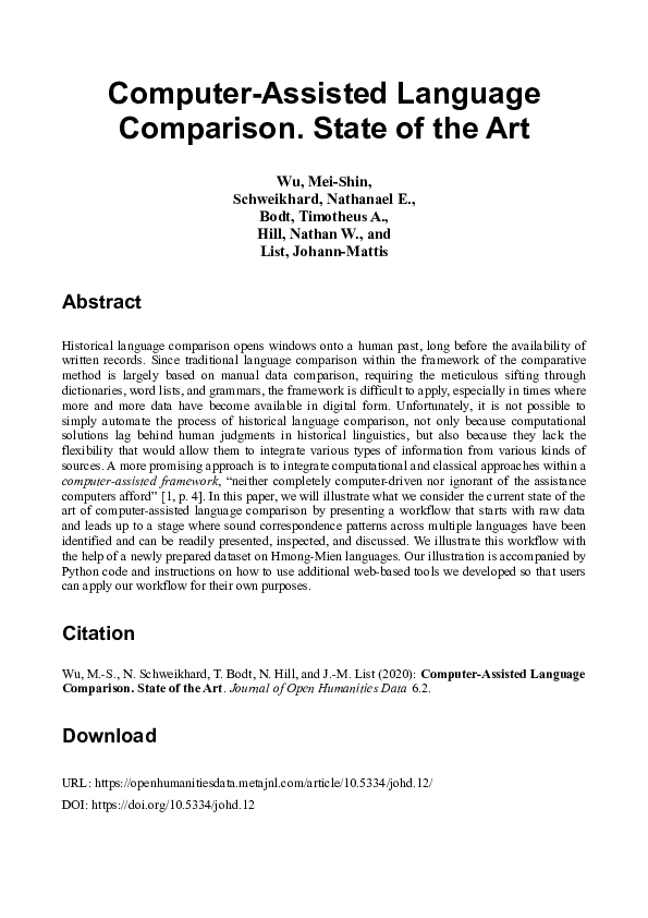 (PDF) Computer-Assisted Language Comparison. State of the Art