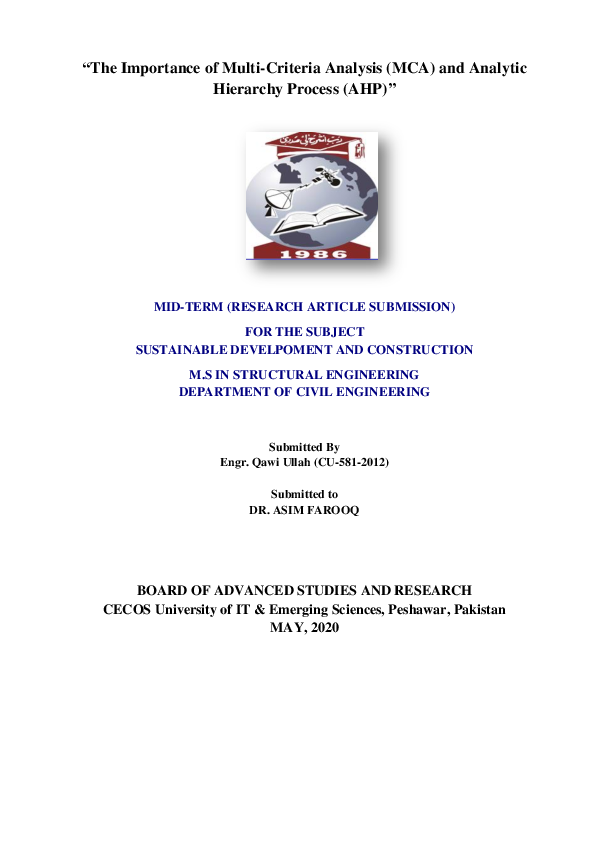 (PDF) "The Importance of Multi-Criteria Analysis (MCA) and Analytic ...