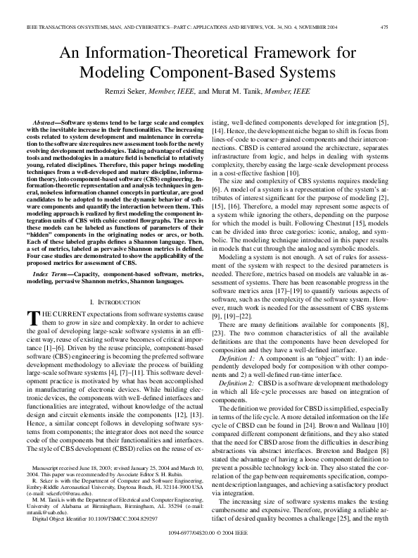 (PDF) An information-theoretical framework for modeling component-based systems