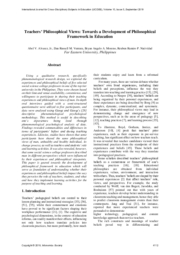 (PDF) Teachers' Philosophical Views: Towards a Development of ...