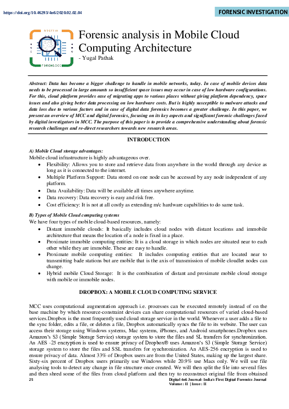 (PDF) Forensic analysis in Mobile Cloud Computing Architecture