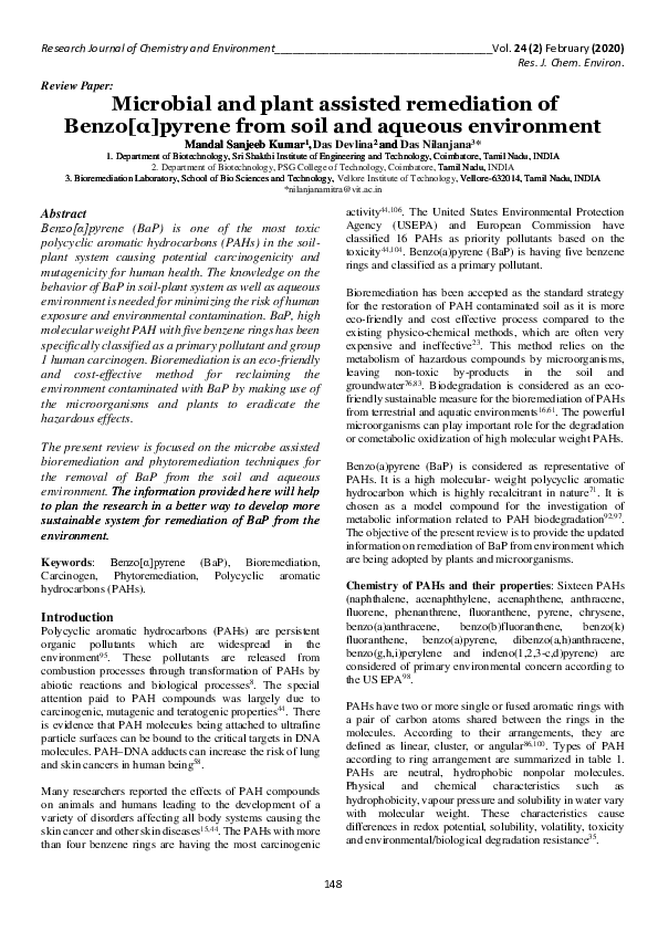 (PDF) Microbial and plant assisted remediation of Benzo[α]pyrene from soil and aqueous environment