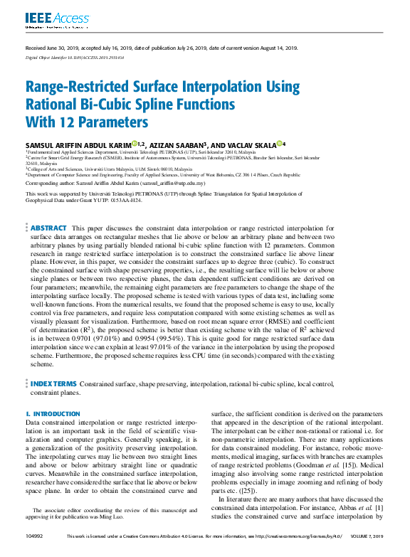 Pdf Range Restricted Surface Interpolation Using Rational Bi Cubic Spline Functions With 12