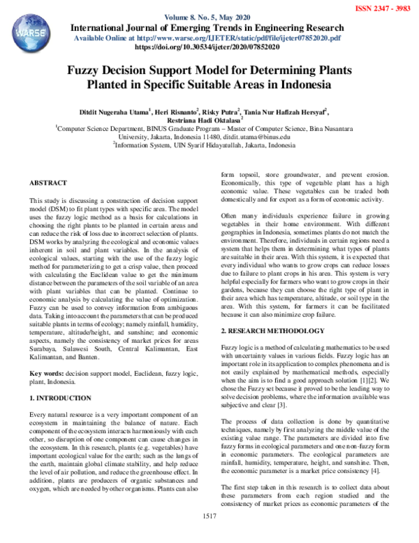 Pdf Fuzzy Decision Support Model For Determining Plants Planted In Specific Suitable Areas In