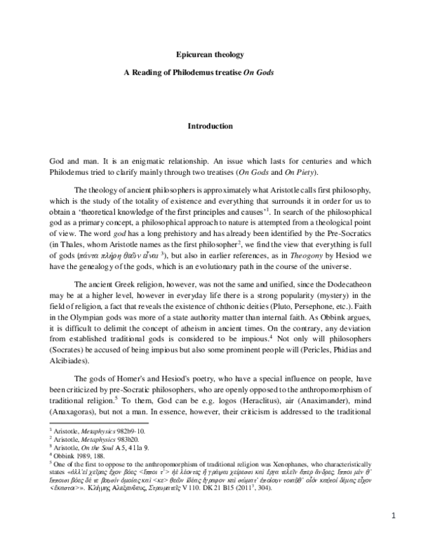 (PDF) Epicurean theology, A Reading of Philodemus treatise On Gods