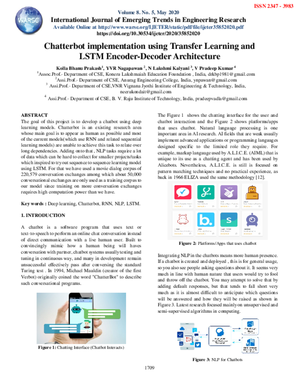 Pdf Chatterbot Implementation Using Transfer Learning And Lstm Encoder Decoder Architecture