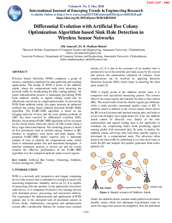 (PDF) Differential Evolution with Artificial Bee Colony Optimization Algorithm based Sink Hole ...