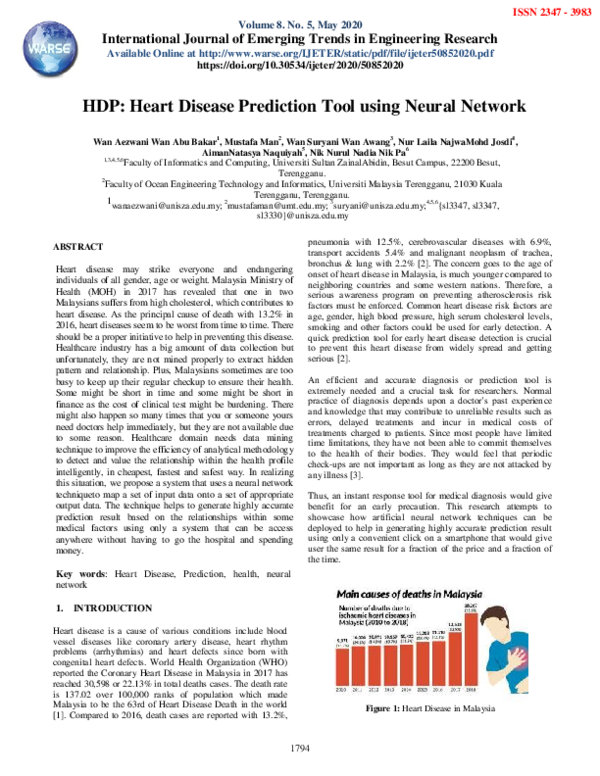 (PDF) HDP: Heart Disease Prediction Tool using Neural Network