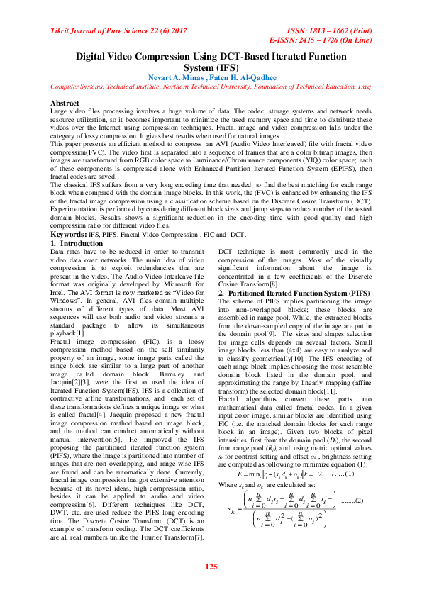 Pdf Digital Video Compression Using Dct Based Iterated Function