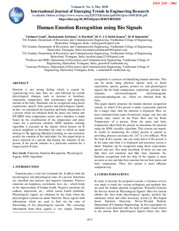 Pdf Human Emotion Recognition Using Bio Signals