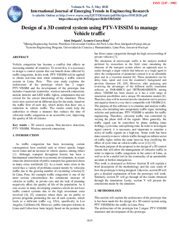 (PDF) Design of a 3D control system using PTV-VISSIM to manage Vehicle ...