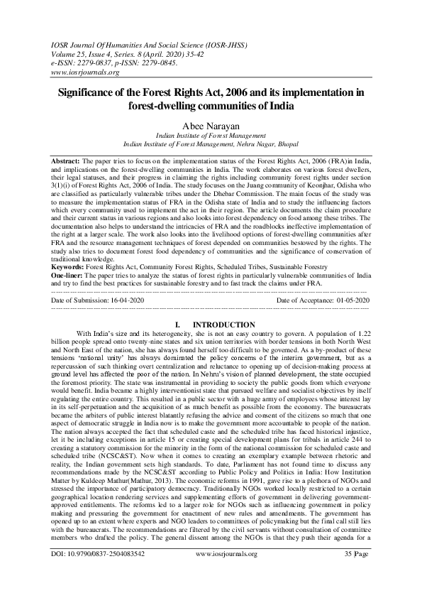 (PDF) Significance of the Forest Rights Act, 2006 and its ...