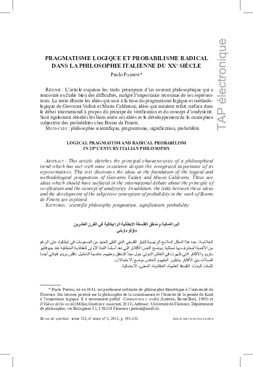 (PDF) [Logical pragmatism and radical probabilism in 20(th) century ...