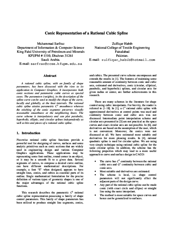 (PDF) Conic representation of a rational cubic spline