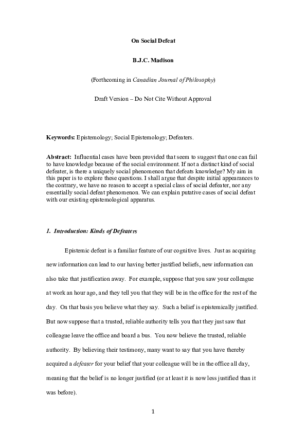 (PDF) On Social Defeat